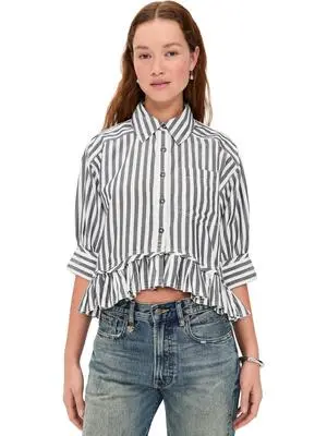 Free People Bailey Stripe Shirt - Nautical Navy Combo
