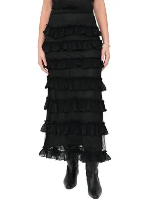 The Great. Mesh Flounce Skirt - Black