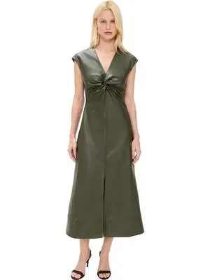 Tanya Taylor Tracy Faux Leather Midi Dress - Army