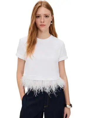 Cinq À Sept Cropped Feather Tee - White
