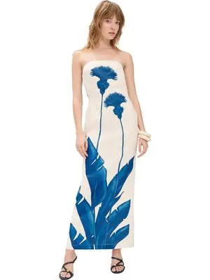 ANDRES OTALORA Costera Palm-Print Linen Maxi Dress
