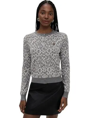 GUIZIO June Relaxed Leopard Cardigan - Grey Leopard