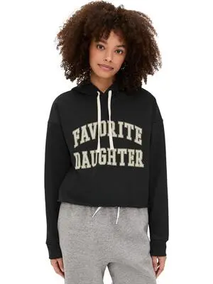 FAVORITE DAUGHTER Cropped Fleece Hoodie - Black/stone