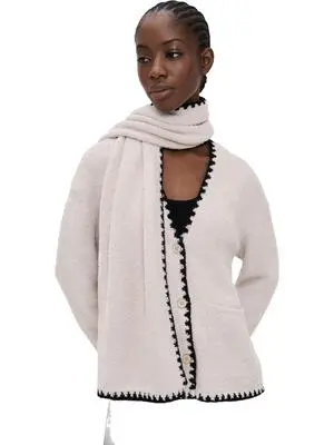 Barefoot Dreams Cozy Chic Detachable Scarf Cardigan - Stone