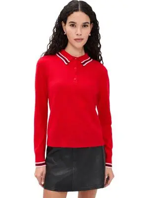 Joe's Jeans Long Sleeve Cashmere Polo - Cherry Red