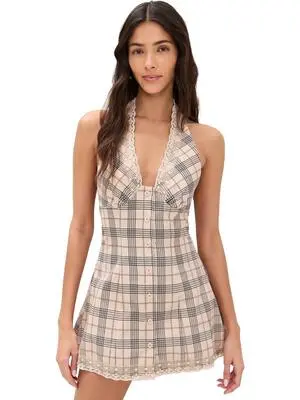 Lioness Charmed Mini Dress - Beige Plaid