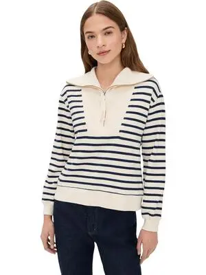 Xirena Striped French Terry Quarter Zip Sweatshirt - Natural Stripe