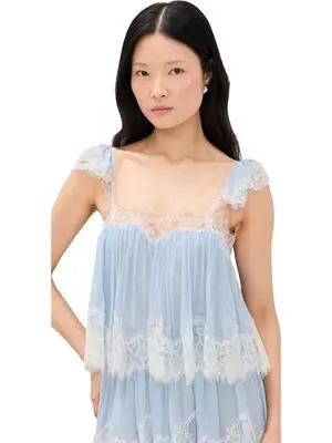 LoveShackFancy Lova Lace-trimmed Silk Top - Country Air