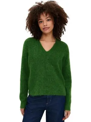 PISTOLA V-neck Fuzzy Knit Sweater - Winter Green