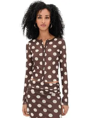 BAILEY ROSE Polka Dot Button Placket Top - Chocolate