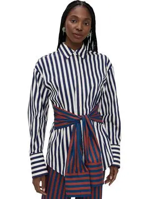 SIMONMILLER Inna Poplin Top - Navy Stripe Multi