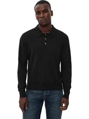 Madewell Cotton Long Sleeve Polo - Jet Black