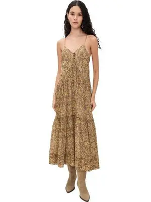 Isabel Marant Sabba Floral Print Midi Dress - Khaki