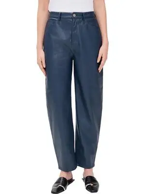 LE BOP Dakota Faux Leather Barrel Pants - Midnight Navy
