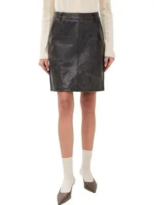 THE GARMENT Margo Leather Skirt - Brown Crunch Effect