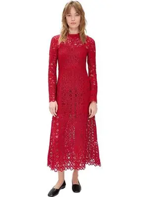 Sea Adelina Battenberg Lace Long Sleeve Dress - Red