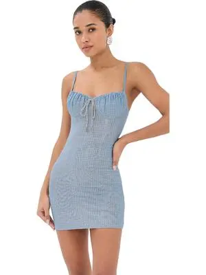 AREA Crystal Hotfix Mini Dress - Sky Blue