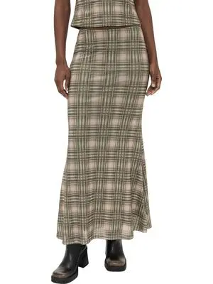 ANOTHER GIRL Plaid Mesh Maxi Skirt - Green
