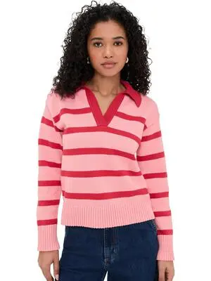 English Factory Striped Collared Knit Sweater - Pink/red