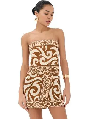 Johanna Ortiz Raíz Ritual Mini Dress - Camel/ecru