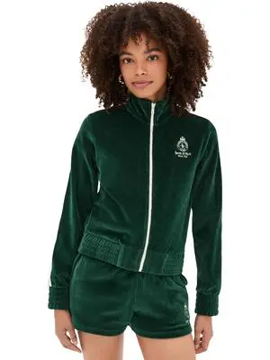SPORTY & RICH Crown Tennis Elio Velour Track Jacket - Forest/ecru