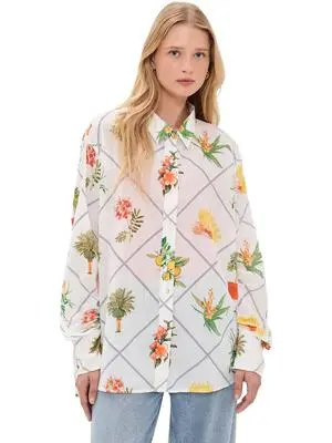 CONIGLIO PALM BEACH Classic Button Down Shirt With Palm Tree Print - Florida Frame Cracked Coconut