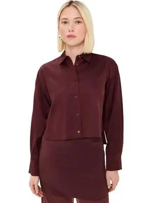 LE BOP Felicity Satin Button-down Top - Mahogany