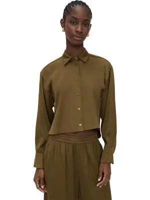 LE BOP Felicity Satin Button-down Top - Military Green