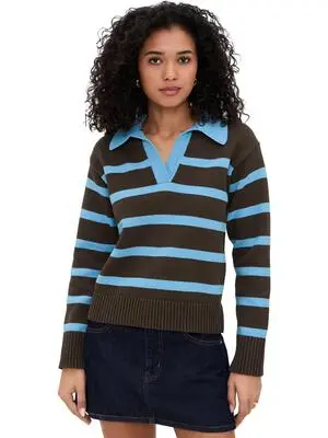 English Factory Striped Collared Sweater - Dark Brown/light Blue