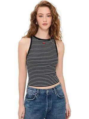 Alice + Olivia Embroidered Striped Tank Top - Off White/black Stripe