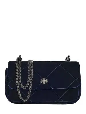Tory Burch Kira Diamond Quilt Velvet Mini Flap Bag - Perfect Navy