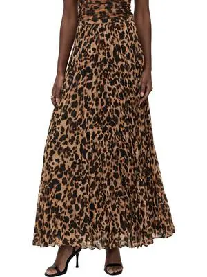 L'Agence Torin Pleated Maxi Skirt - Brown Amur Leopard