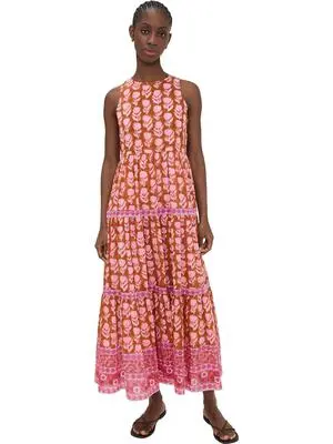 Bell Ingrid Maxi Dress - Brown And Pink Flower