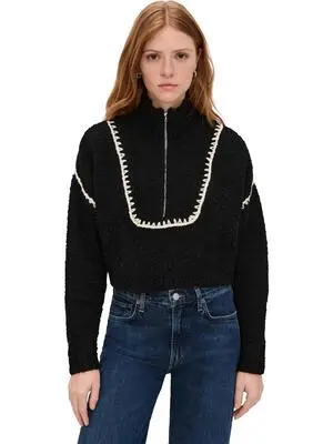 Staud Cropped Hampton Quarter Zip Sweater - Black