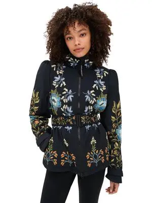 Farm Rio Floral Print Puffer Jacket - Black