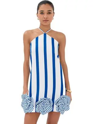 LEO LIN Striped Halterneck Mini Dress - Navy
