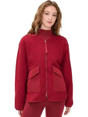 Varley Marina Collarless Fleece Jacket - Red Dahlia