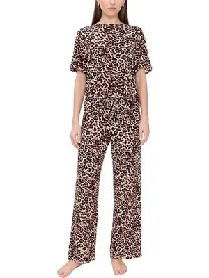 Honeydew Intimates Leopard Print Tee And Pants Set - Caramel Leopard