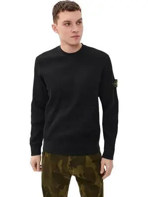 Stone Island Cotton Waffle Crewneck Sweatshirt - Black