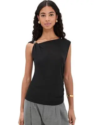 Vince Sleeveless Top With Shoulder Drape - Black