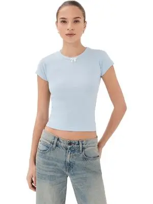 TANNER FLETCHER Nellie Satin Bow Baby Tee - Baby Blue