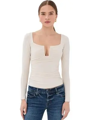 Susana Monaco Square Neck Long-sleeve Top - Blanched Almond