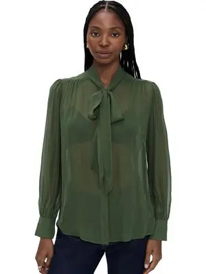 Alice + Olivia Thayer Tie Neck Blouse - Dark Olive