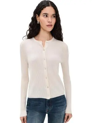 Vince Ribbed Cashmere Cardigan - White Sand