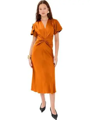 Victoria Beckham Gathered V-neck Midi Dress - Bronze