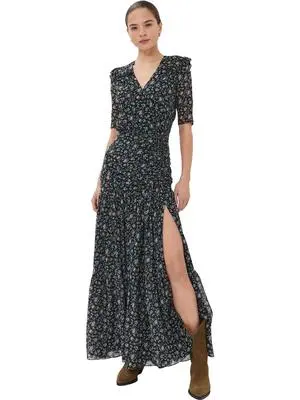 Veronica Beard Mick Silk Maxi Dress - Dark Hunter Green Multi