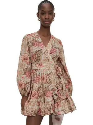Zimmermann Daylight Mini Wrap Frill Dress - Stamp Floral Sage