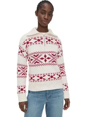 English Factory Motif Zip-up Sweater - Red/white