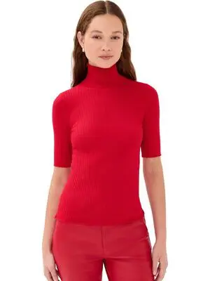Sprwmn Short Sleeve Turtleneck Top - Red