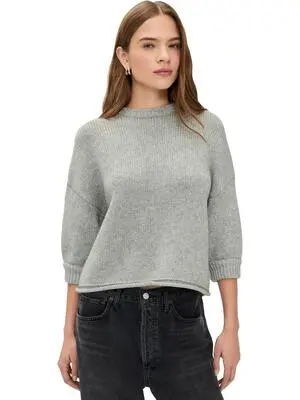 Secular 3/4 Sleeve Crew Neck Sweater - Grey